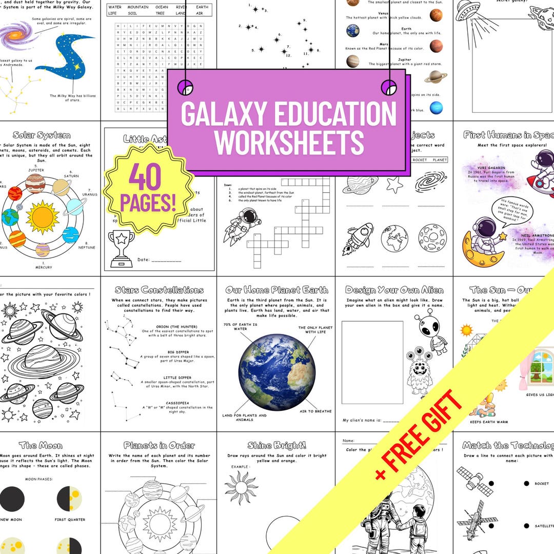Space Worksheets Bundle: 40 Galaxy Activity Pages + Coloring (PDF ...