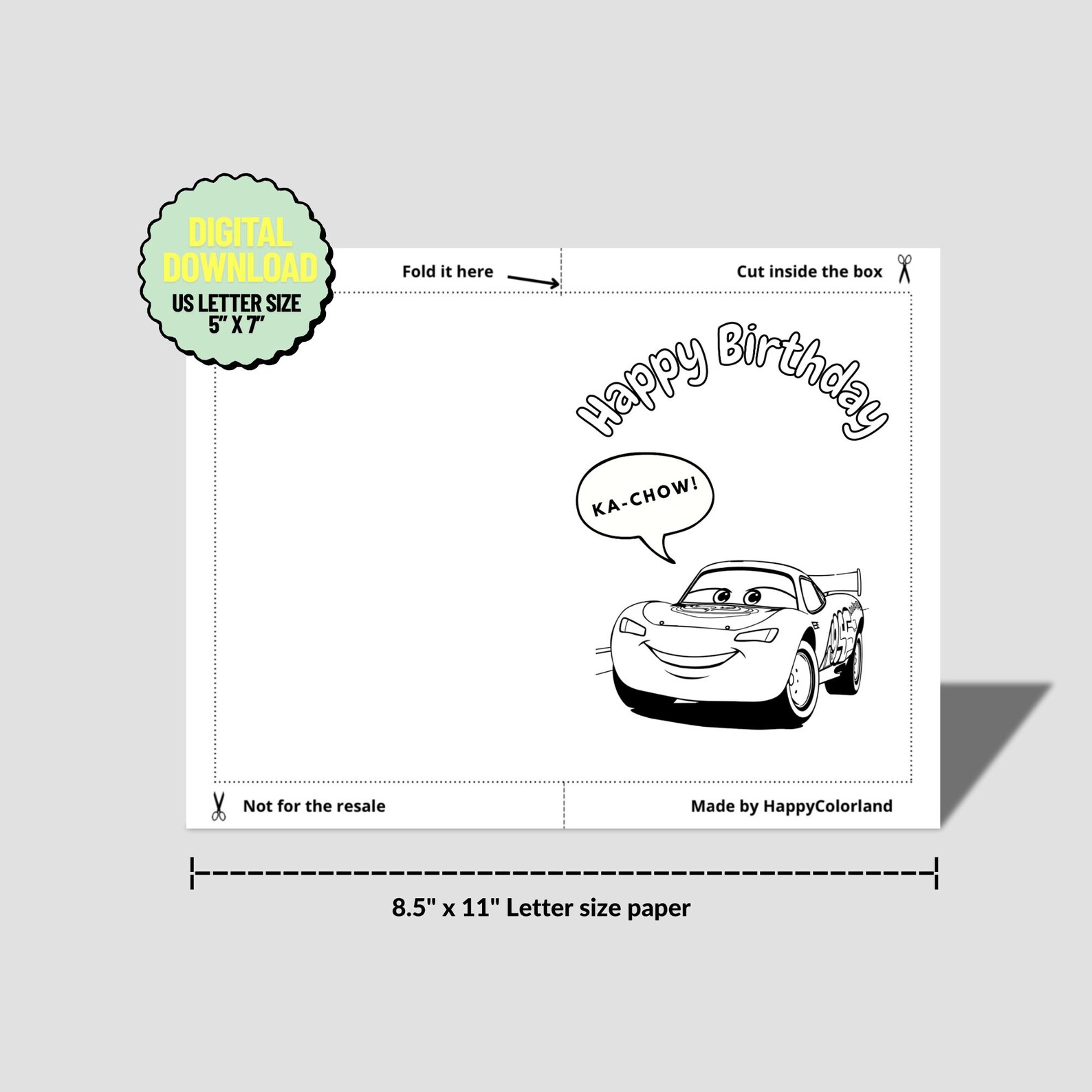 Printable Lightning Race Car Card. Lightning Racer Birthday Coloring ...