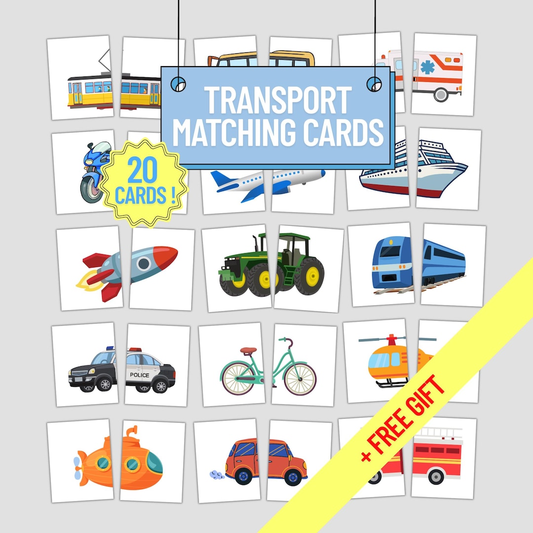 Transport Matching Game: Vehicle Flashcards, Montessori Learning (PDF ...
