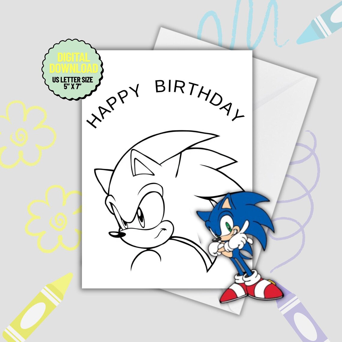 Sonic Birthday Printable Card for Kids to Color – 5x7 Foldable Coloring ...