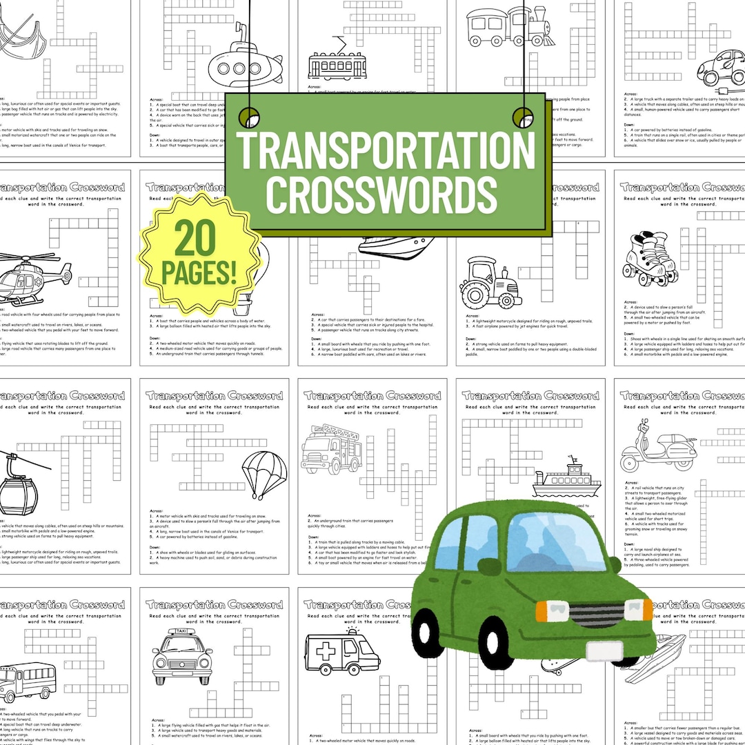 Transportation Crossword Printable – 20-page Activity Bundle (ages 8–10 ...