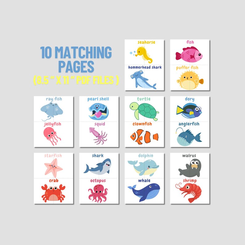Sea Animals Matching Game | Preschool Ocean Printable | Toddler ...