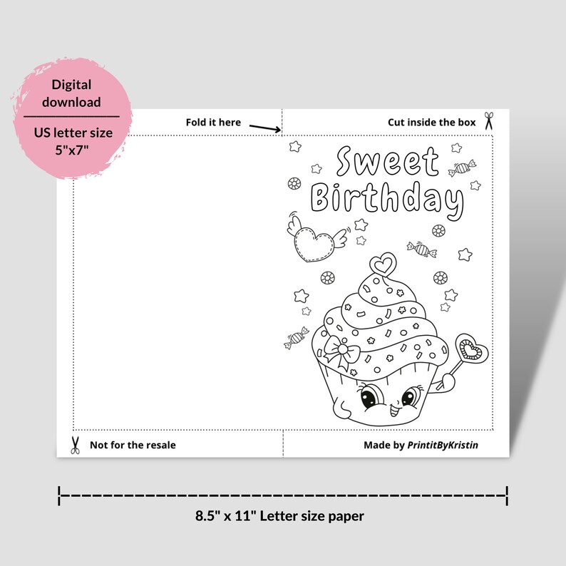 Cupcake Birthday Coloring Card: DIY Kids Activity (digital Download) - Etsy