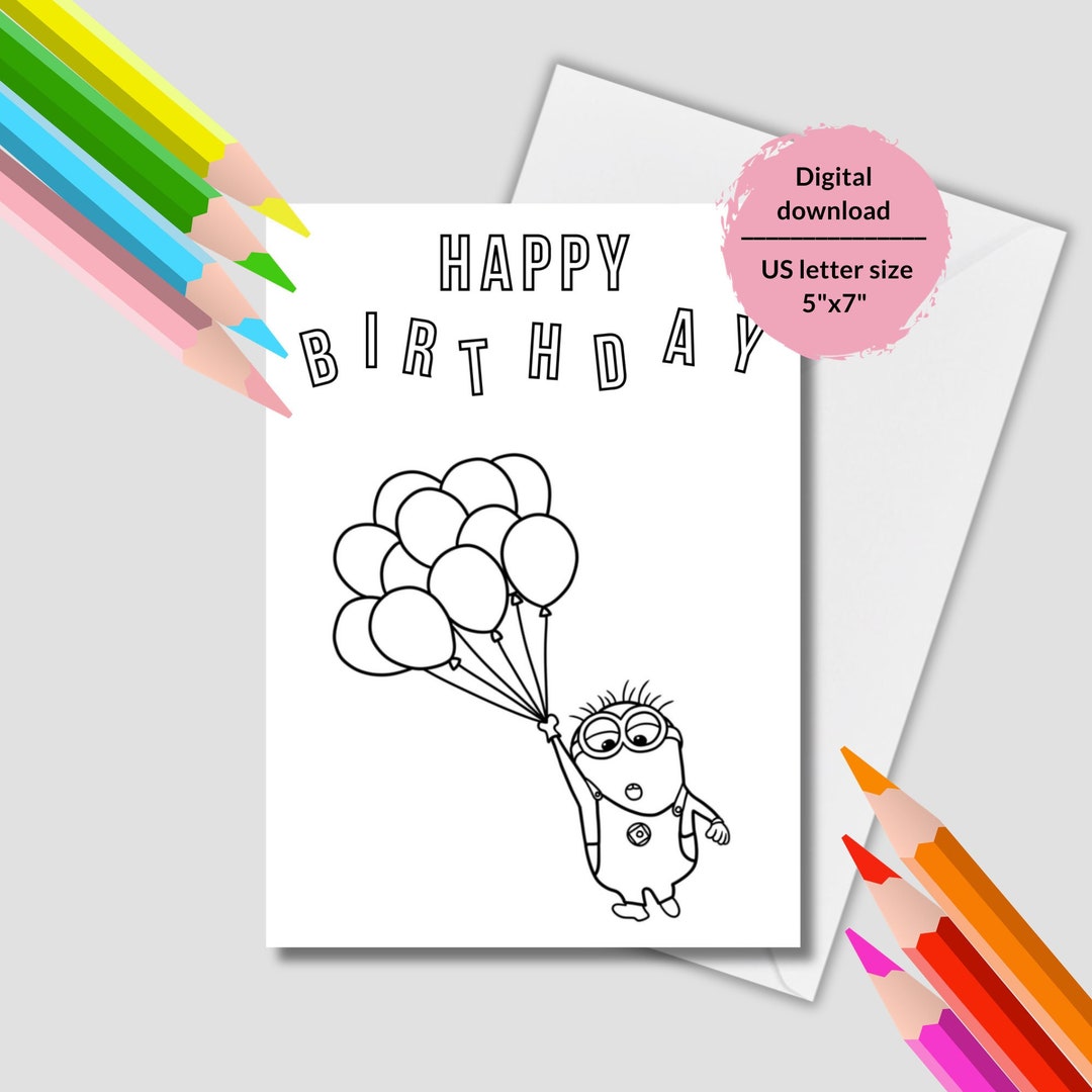 Minions Coloring Pages Printable. Minions Birthday Coloring Cards ...