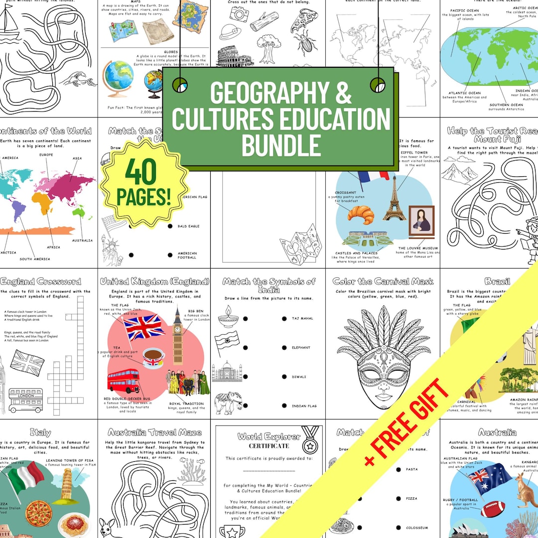 World Geography & Culture Activity Bundle: 40 Printable Homeschool ...
