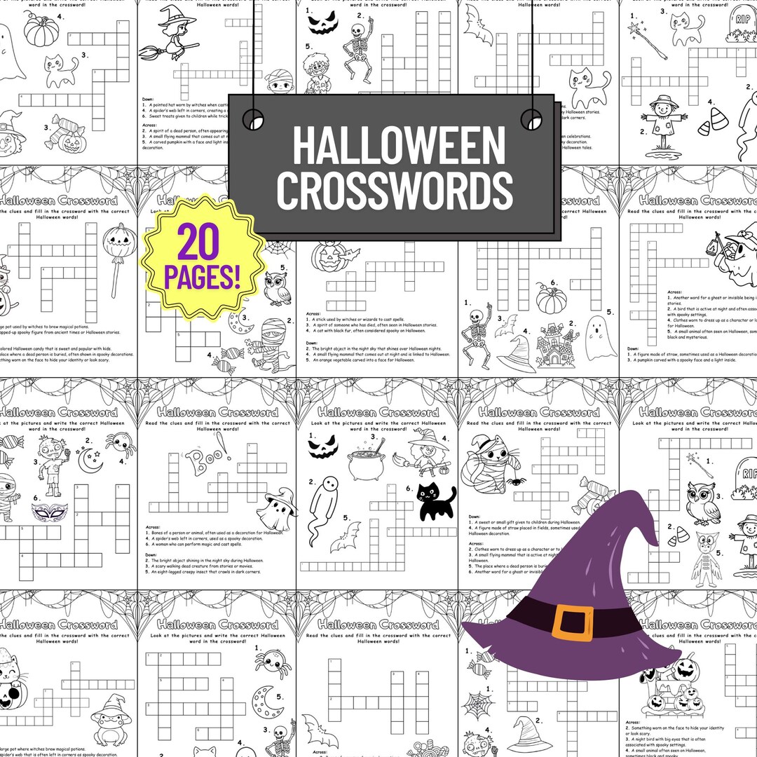 Halloween Crossword Printable for Kids — 20-page Activity Bundle ...