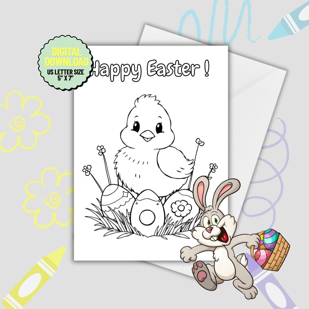 Easter Chick Coloring Pages. Coloring Easter Postcard for Kids. Color ...