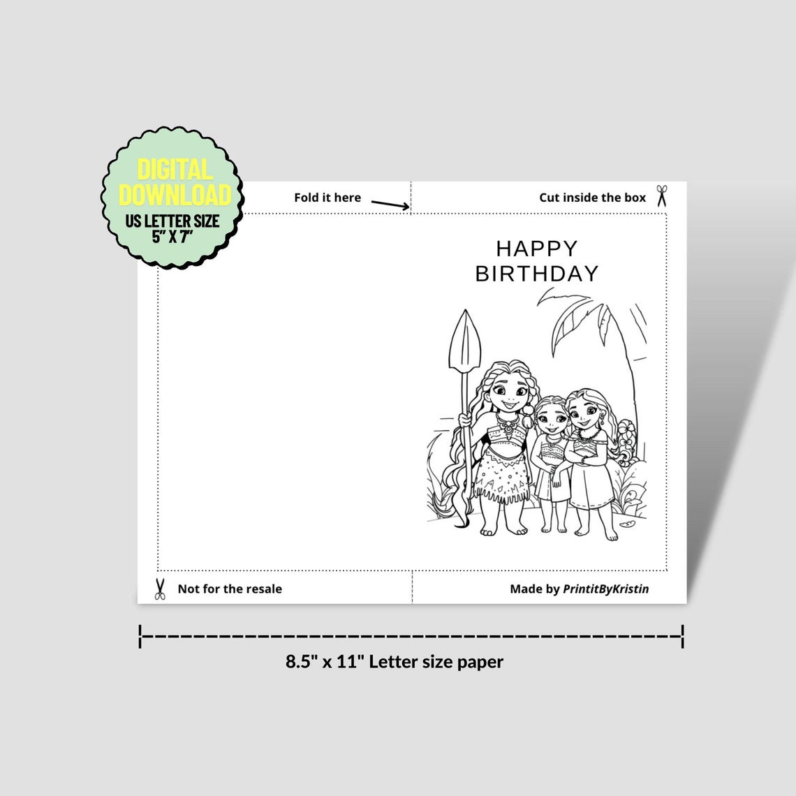 Moana Printable Coloring Birthday Card. Coloring Birthday Greeting With ...