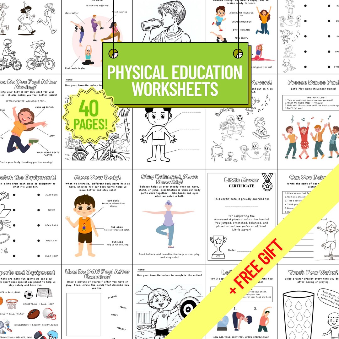 PE Activities & Coloring Book: 40 Pages of Fitness Games (digital ...