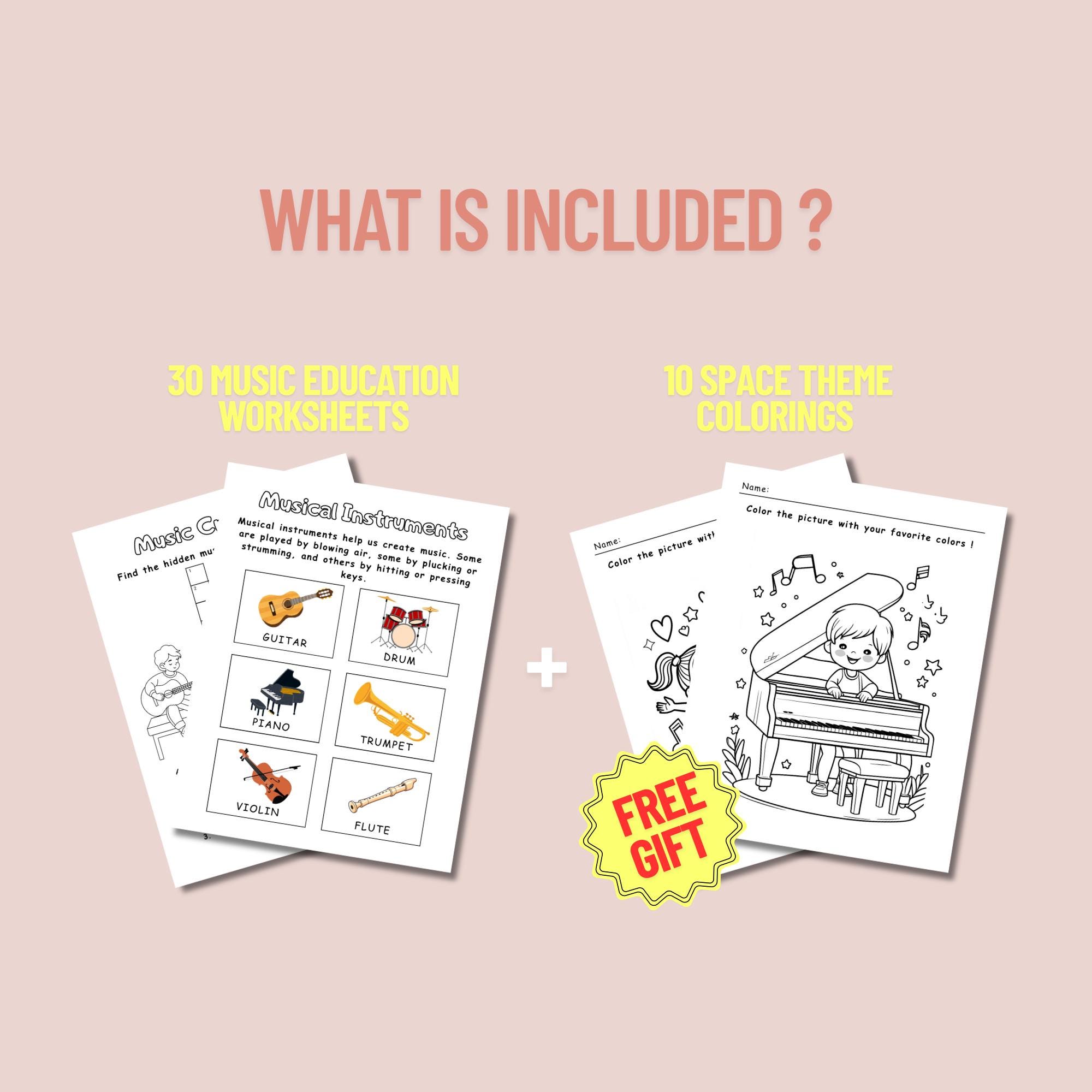 Music Theory Education Worksheets for Kids | 40 Pages Activities + Free ...