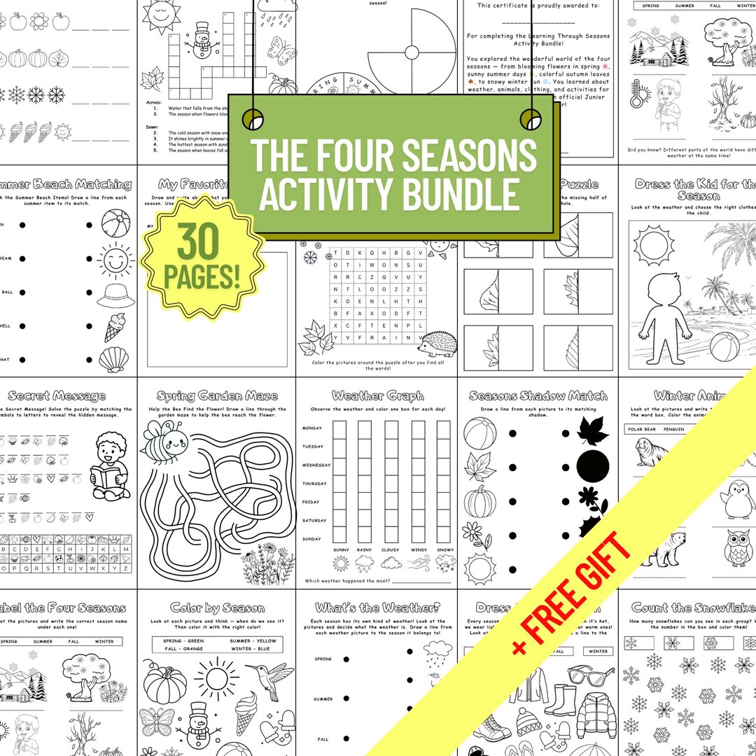 Four Seasons Activity Bundle: 20 Worksheets + 10 Coloring Pages (PDF ...
