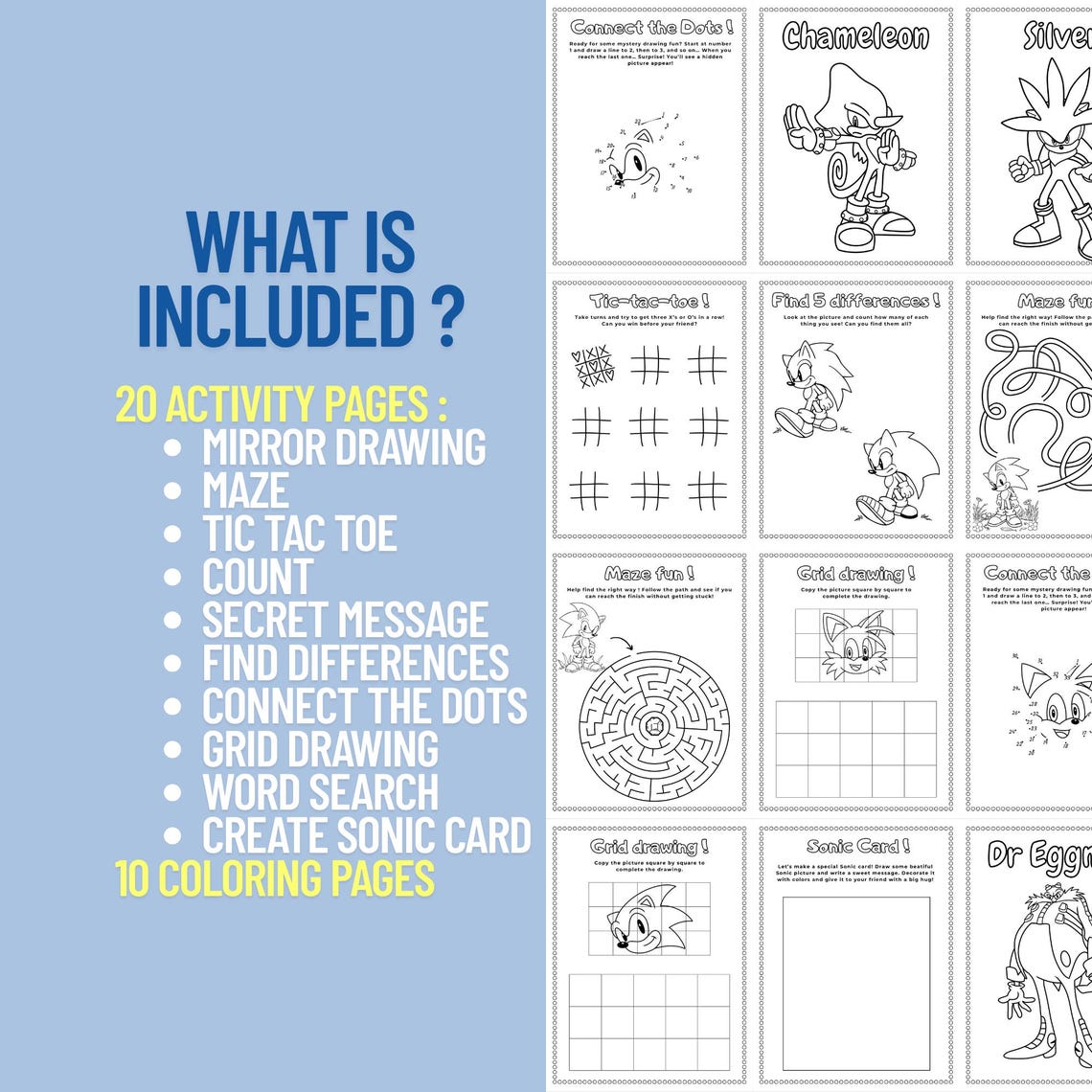 Sonic the Hedgehog Printable Activity Bundle for Kids – 30 Page PDF ...