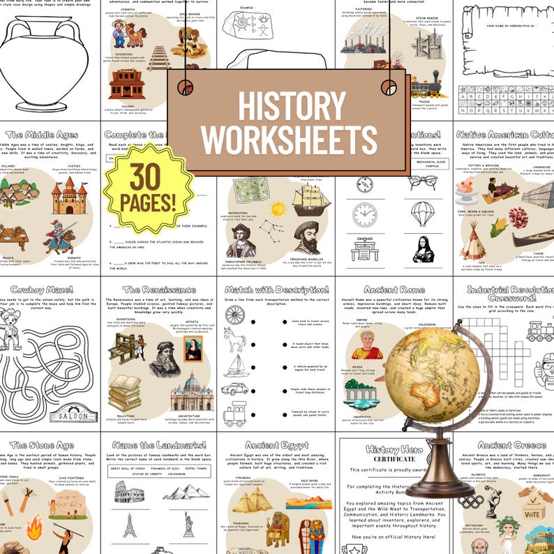 History Activity Bundle for Kids | 30 Pages | Educational Worksheets ...