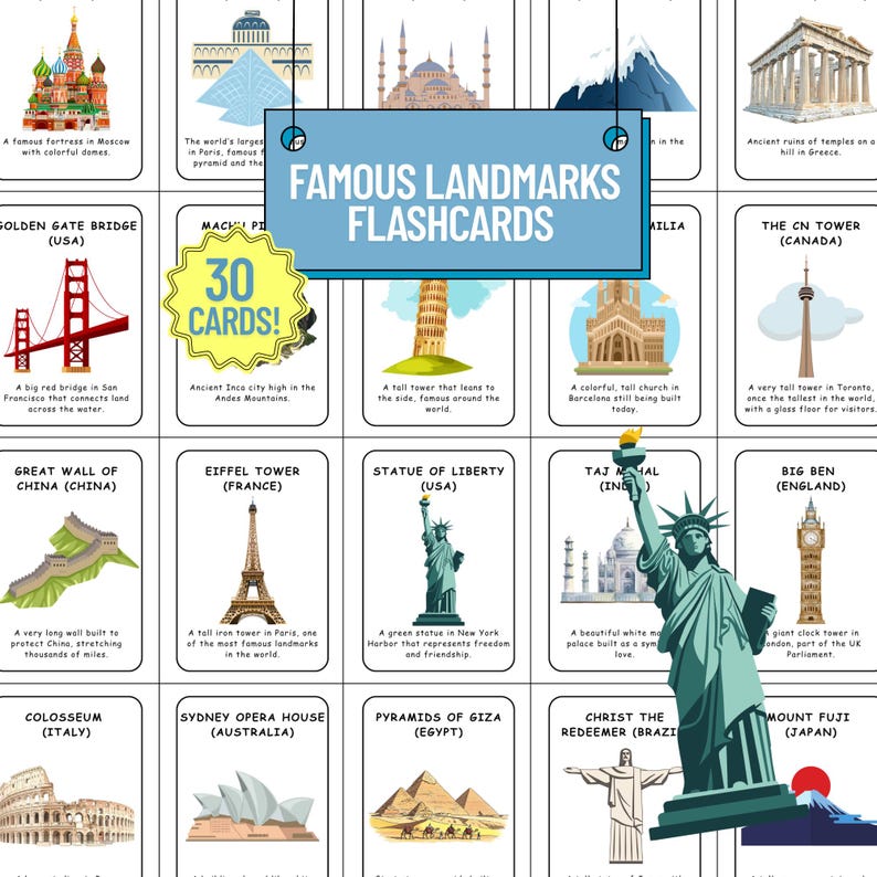 Landmark Flashcards: World Geography Montessori Learning (digital ...
