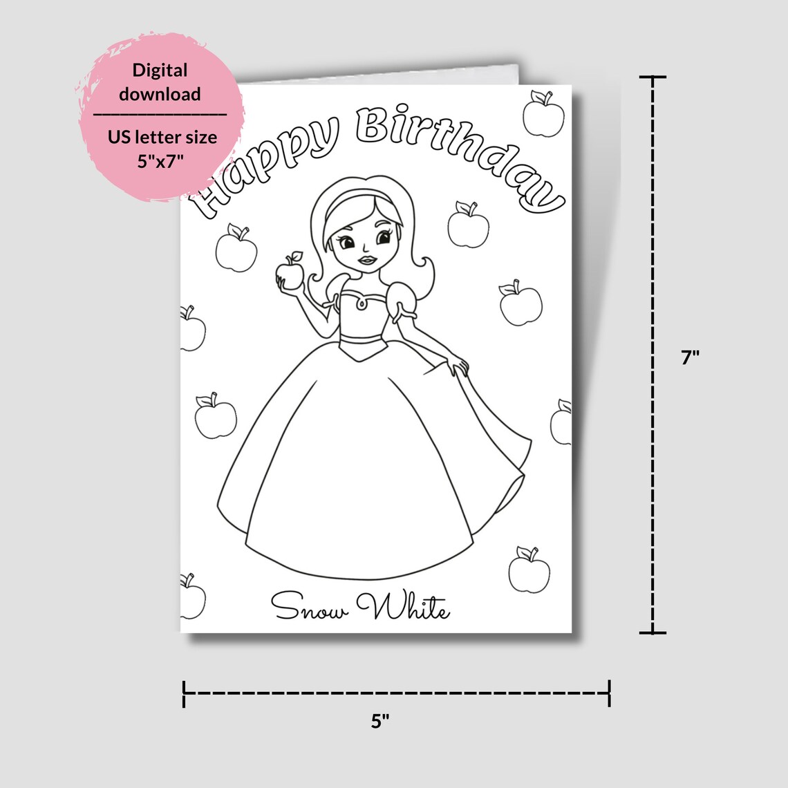 Snow White Birthday Card for Kids: Printable Coloring Page (PDF) - Etsy