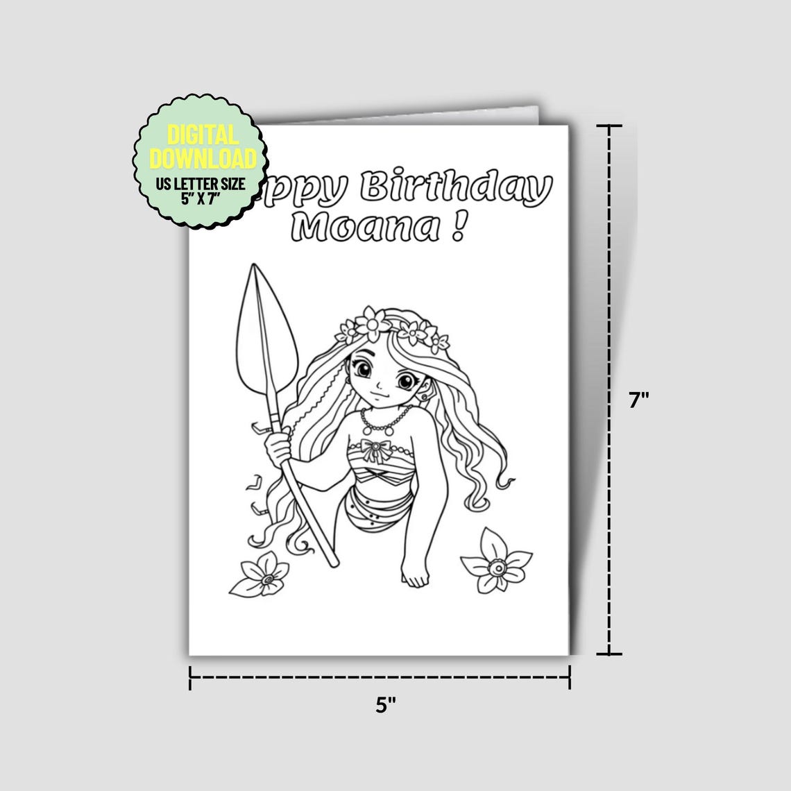 Moana Printable Coloring Birthday Card. Coloring Birthday Greeting With ...