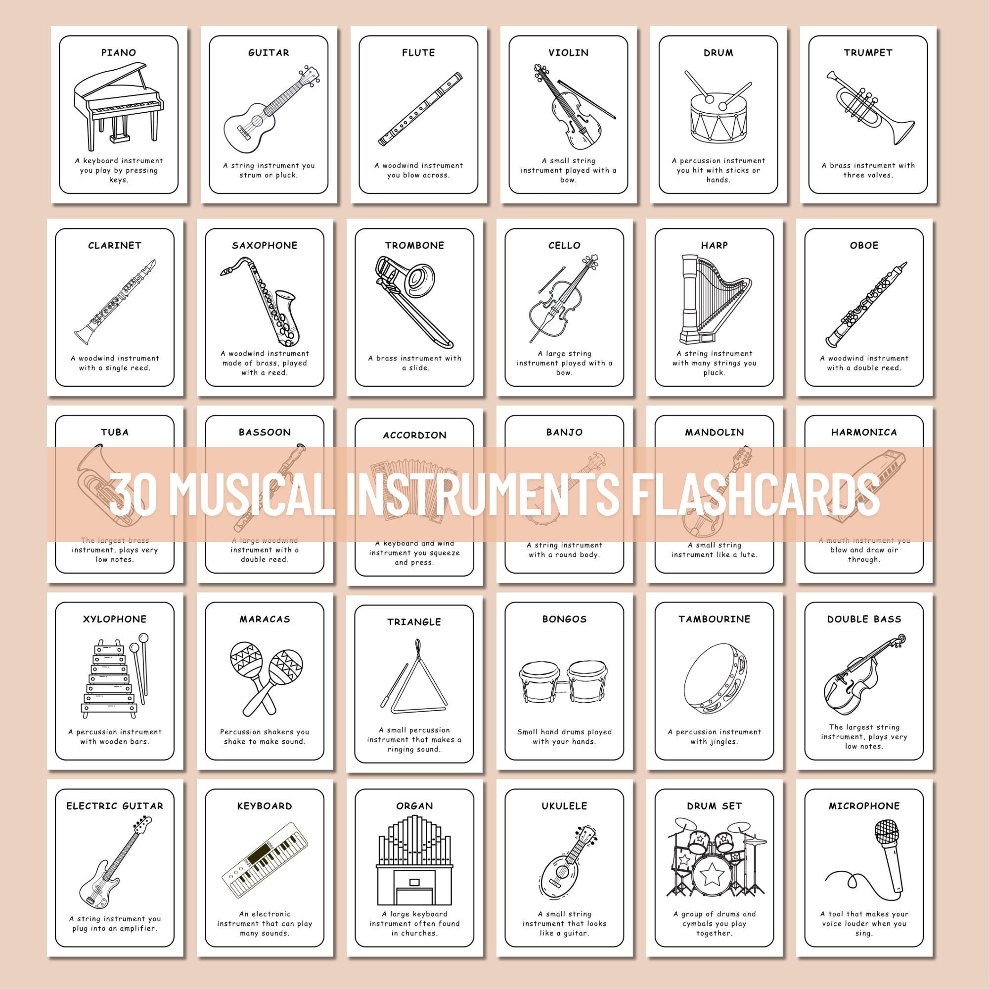 30 Musical Instruments Flashcards | Printable Music Learning Cards for ...