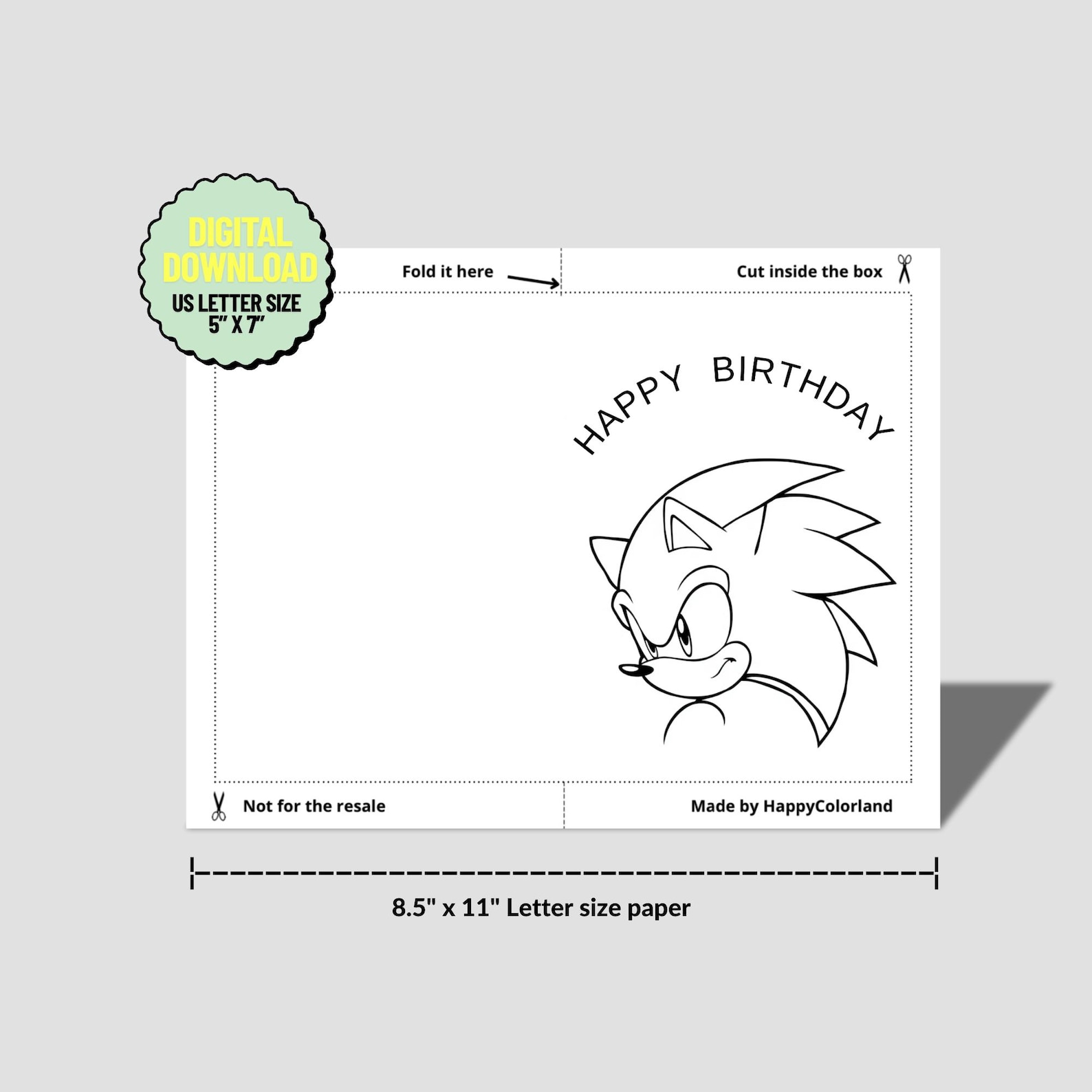 Sonic Birthday Printable Card for Kids to Color – 5x7 Foldable Coloring ...