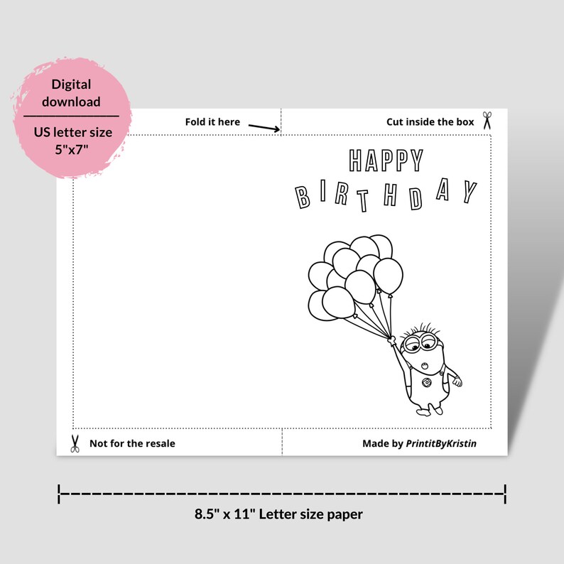 Minions Birthday Coloring Card: Printable Kids Activity (PDF/JPEG) - Etsy