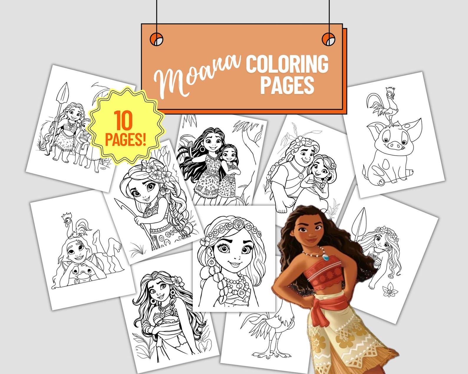 Moana Coloring Pages for Kids: 10 Sheet Activity (PDF) - Etsy