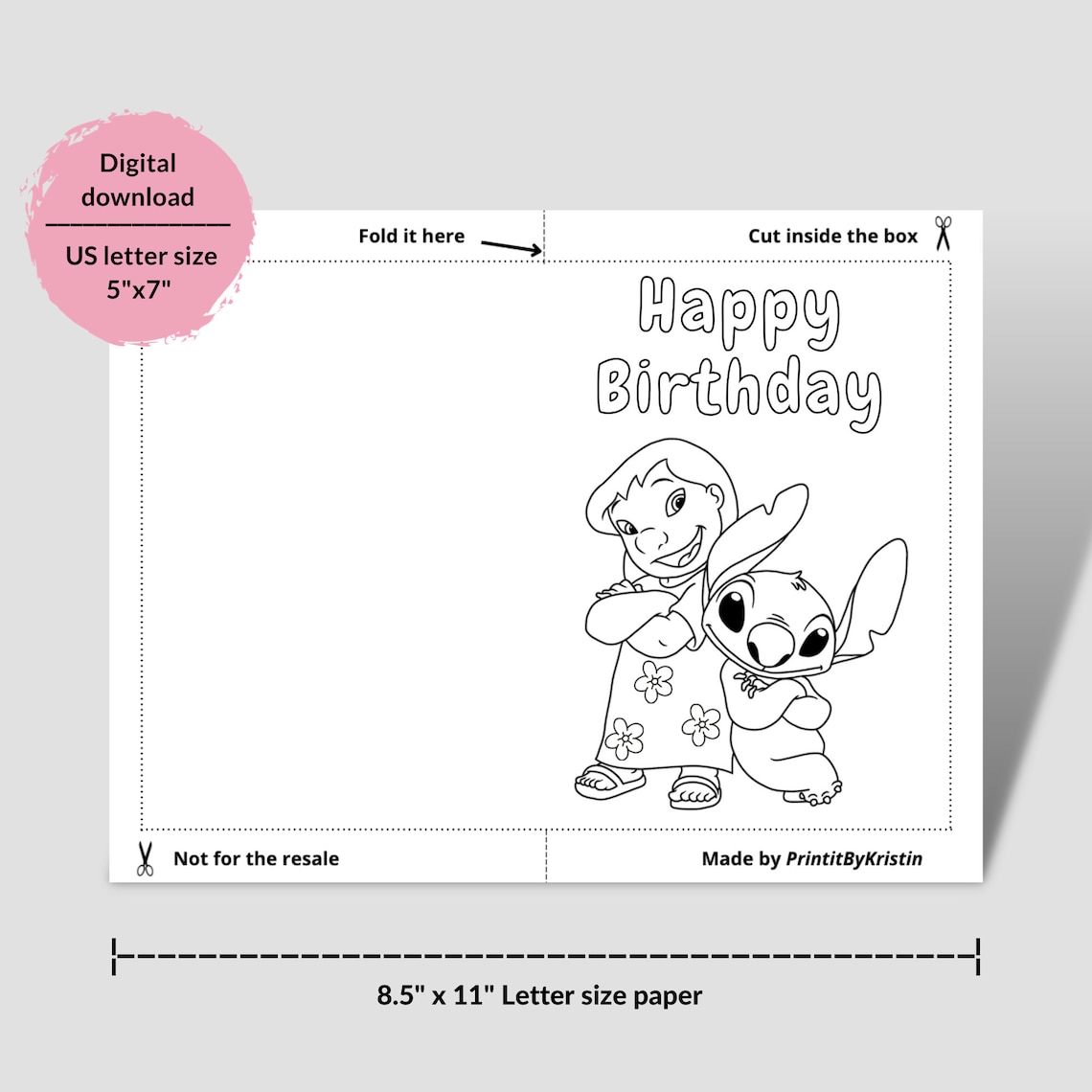 Lilo and Stitch Coloring Page. Printable Stitch Birthday Cards. Stitch ...
