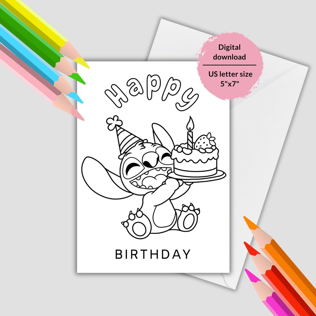 Lila and Stitch Printable Coloring Birthday Card. Coloring Birthday ...