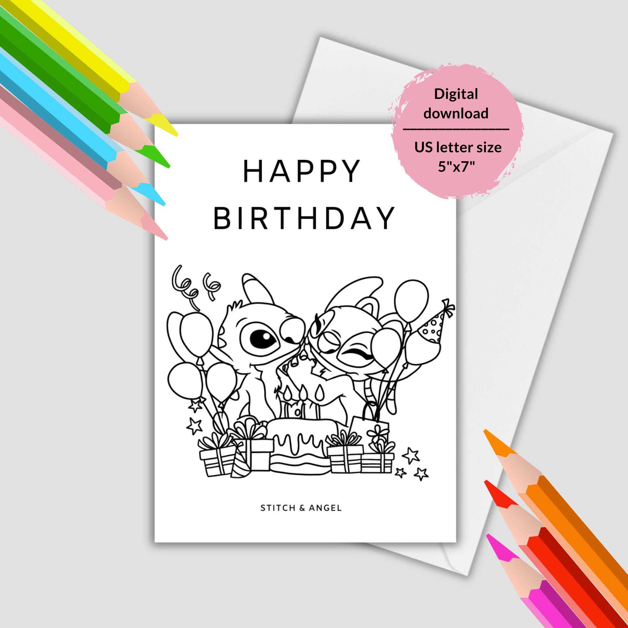 Lila and Stitch Printable Coloring Birthday Card. Coloring Birthday ...