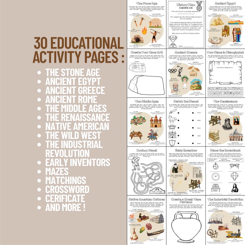 History Activity Bundle for Kids | 30 Pages | Educational Worksheets ...