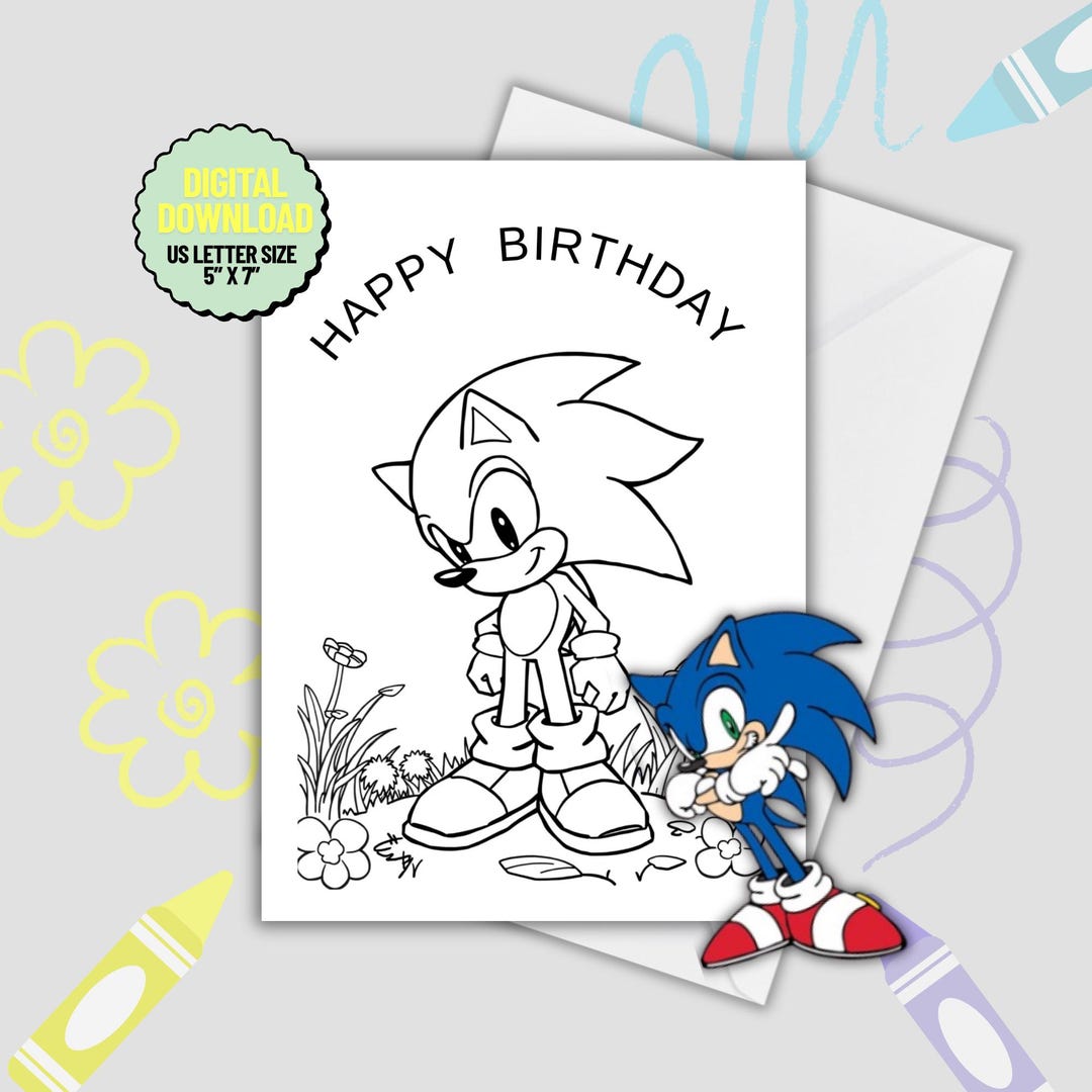 Color Your Own Sonic Birthday Card – Sonic the Hedgehog Printable Card ...