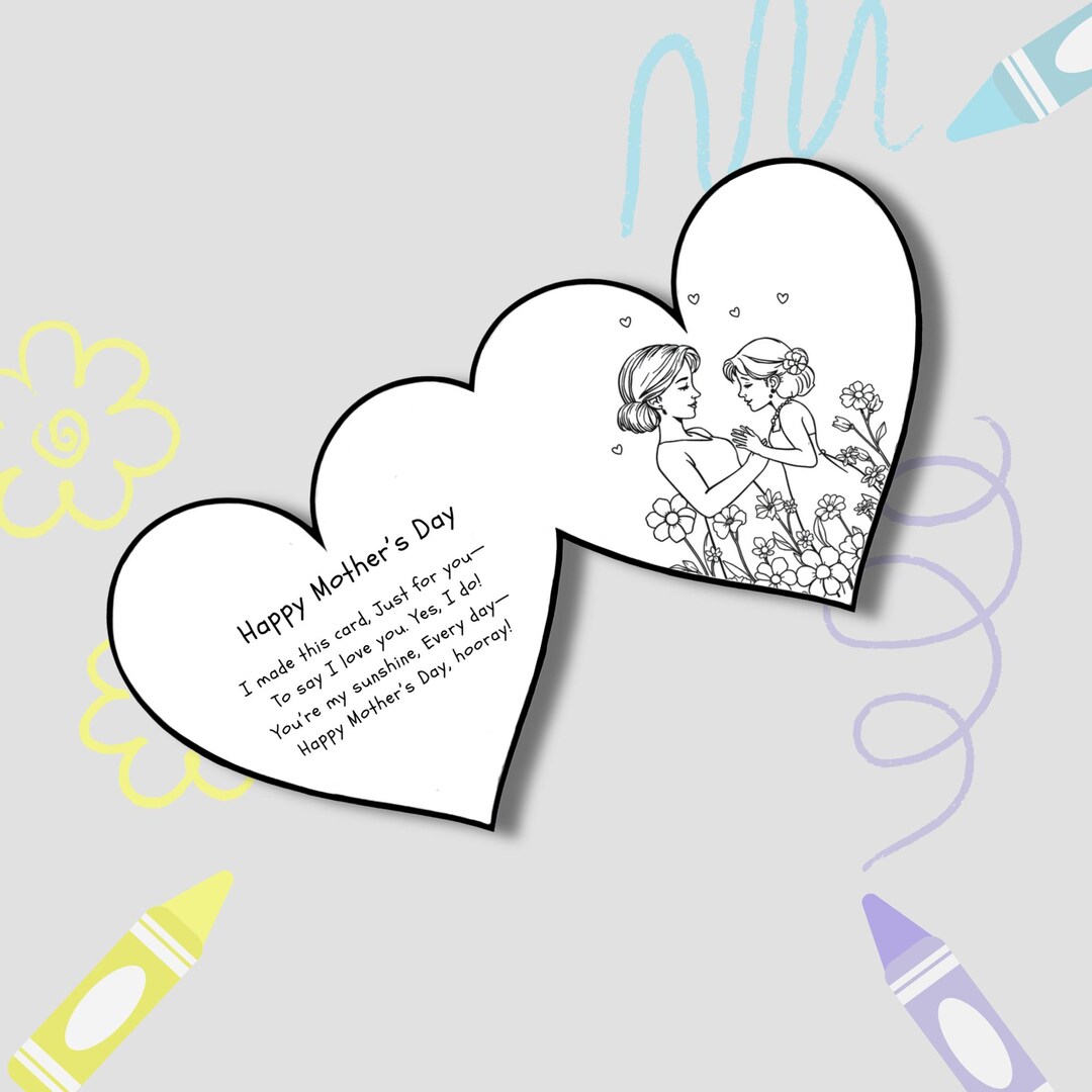 Printable Mother's Day Heart Card With Poem – Coloring Card for Kids ...