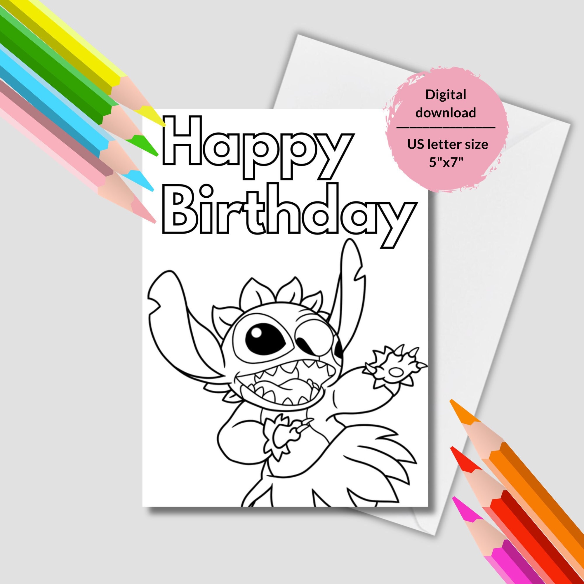 Geburtstagskarte Stitch Ausmalen. Printable Stitch Card for Coloring ...