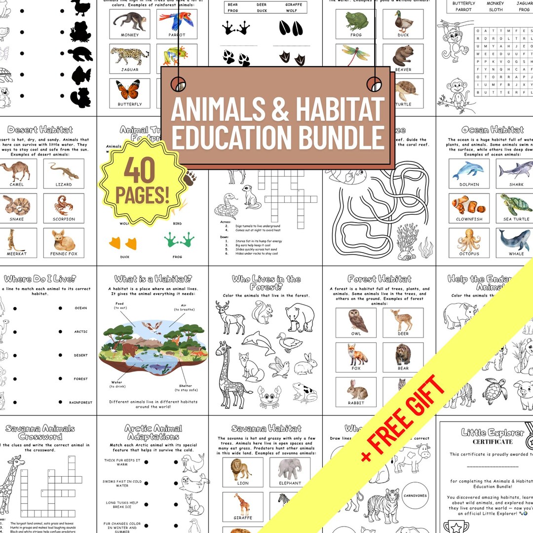 Animal Habitats Worksheet Bundle: Educational Activities + Coloring ...