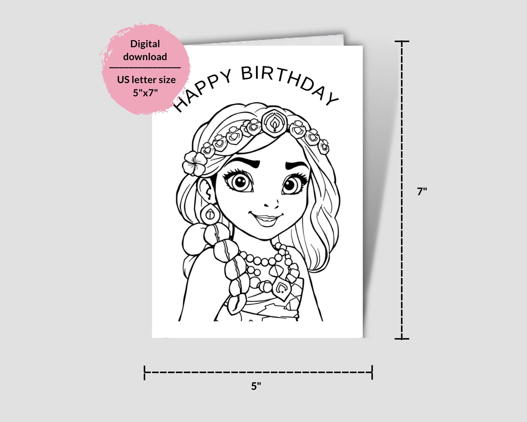 Moana Printable Coloring Birthday Card. Coloring Birthday Greeting With ...
