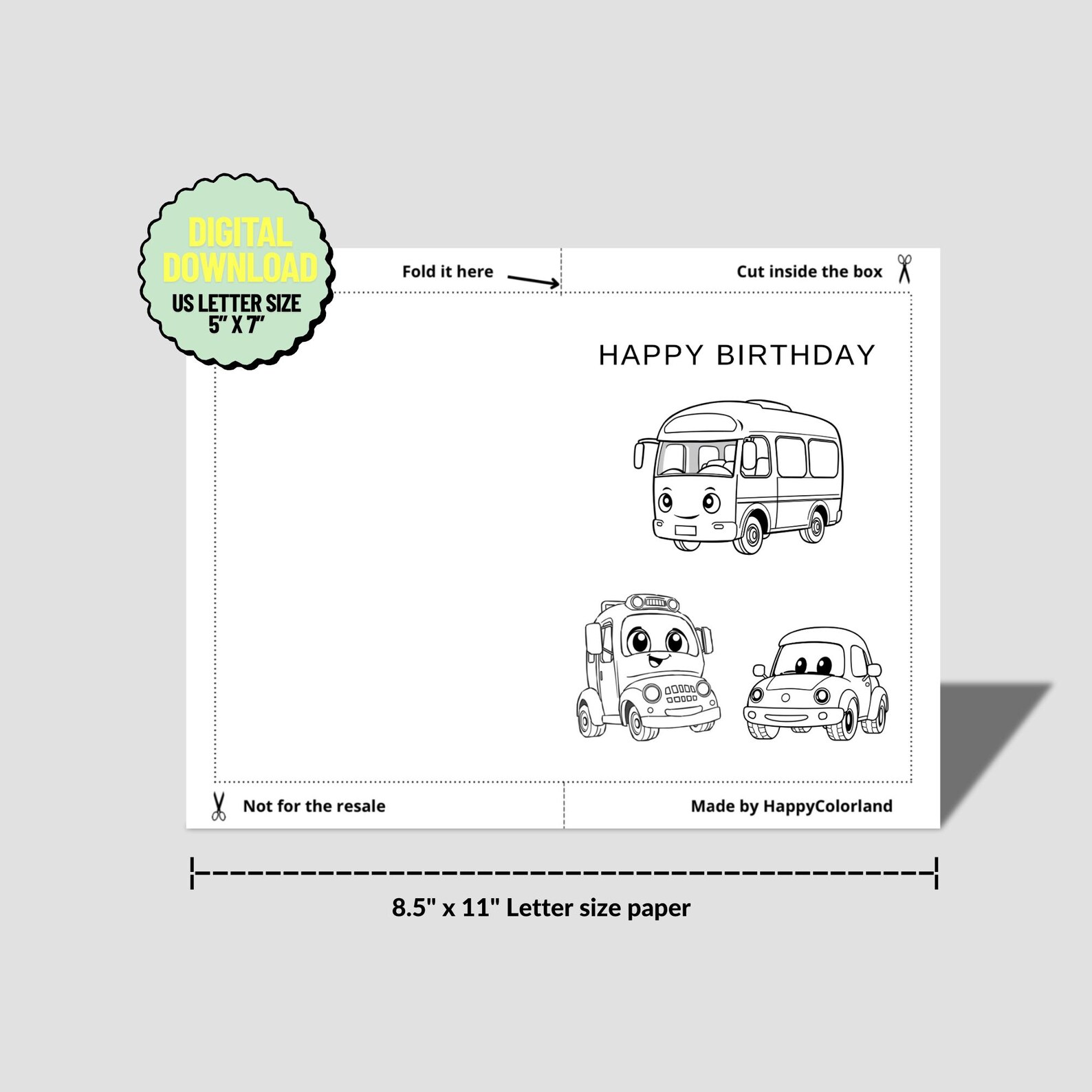 Cars Coloring Birthday Card: Printable Kids Activity (digital Download ...
