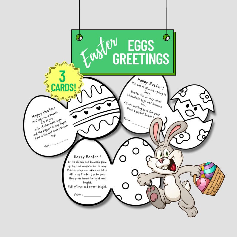 Printable Easter Egg Greeting Cards for Kids – Cute Bunny Poem Cards to ...