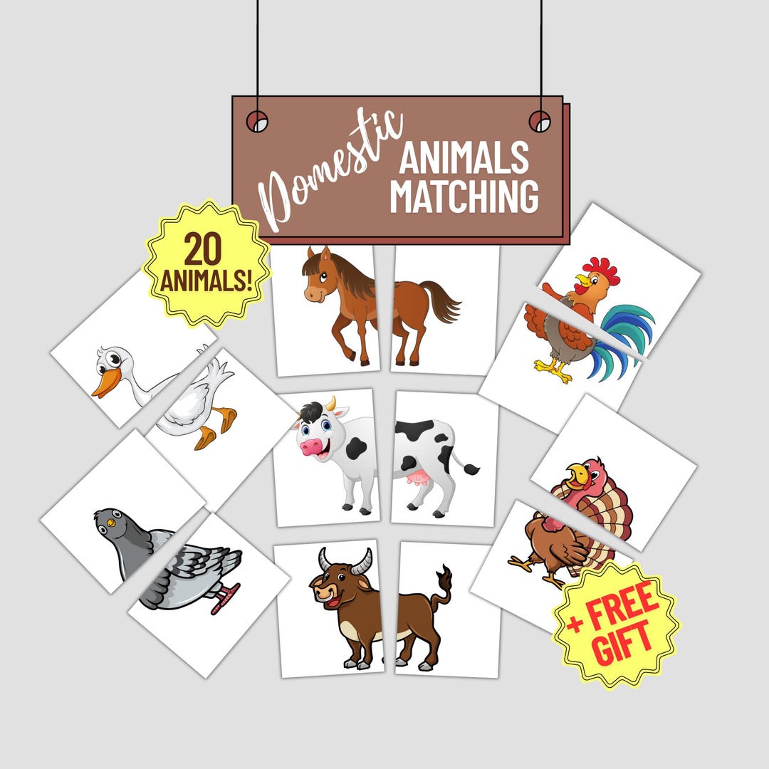 Domestic Animals Matching Game | Farm Animal Preschool Printable ...