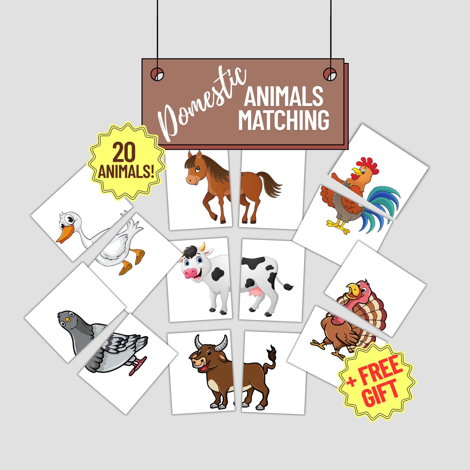Domestic Animals Matching Game | Farm Animal Preschool Printable ...