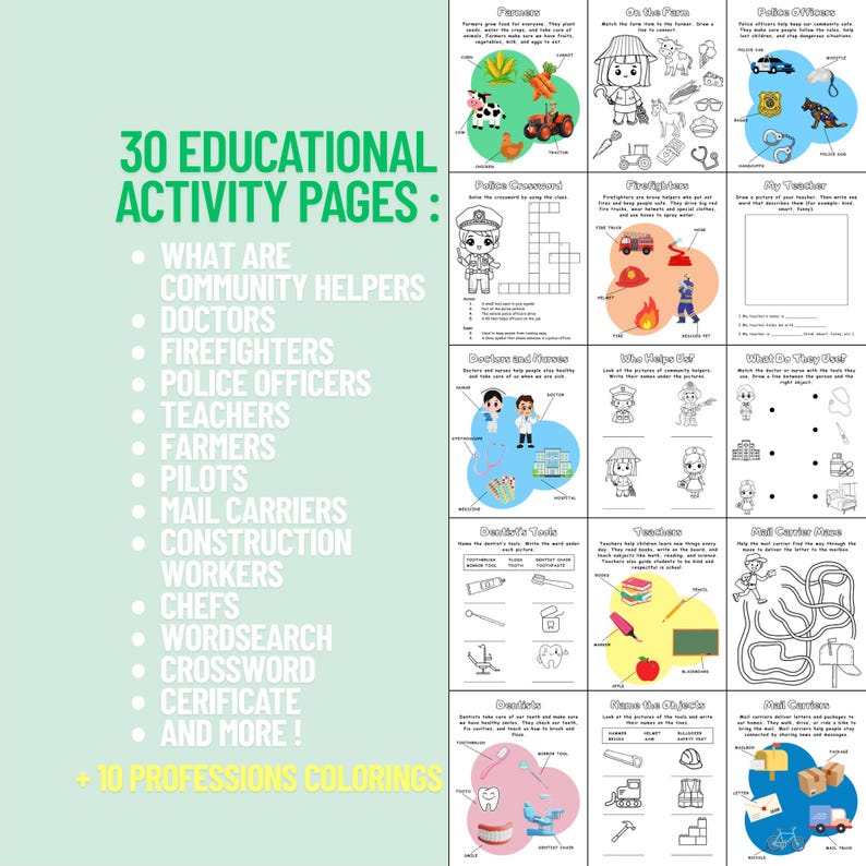 Community Helpers Worksheets for Kids | Professions Activities ...