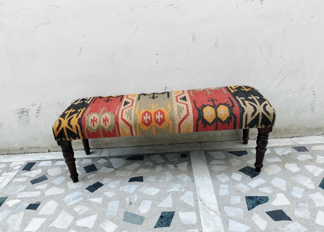 Kilim Bench Ottoman Indian Wool Jute Rug Kilim Bench Housewarming Piano ...