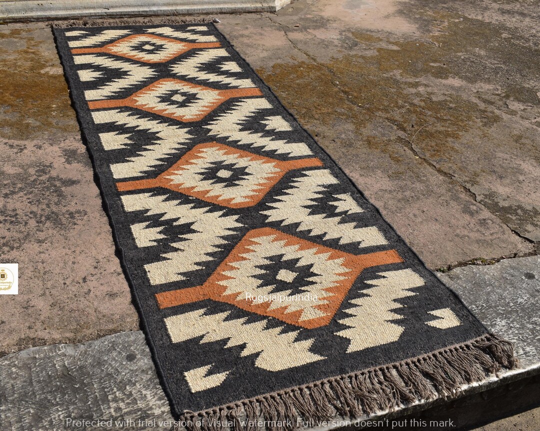 Tribal Kilim Runner Rug Handwoven Wool Geometric Hallway Runner, Boho ...