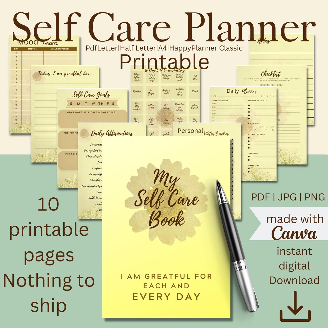 Self Care Digital Planner for Mental Wellness, Manifestation Journal ...