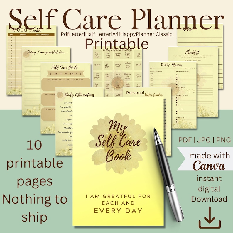 Self Care Digital Planner for Mental Wellness, Manifestation Journal ...