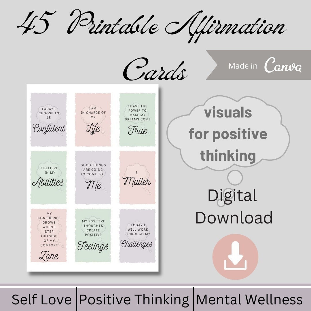 Affirmation Cards Printable, Positive Quote Flash Cards, Self Esteem ...
