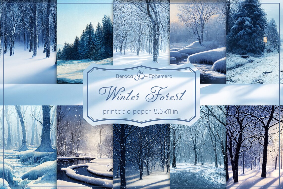 Winter Forest Digital Paper, Printable Paper, Antique Oil Painting, Snow Background, Winter ...