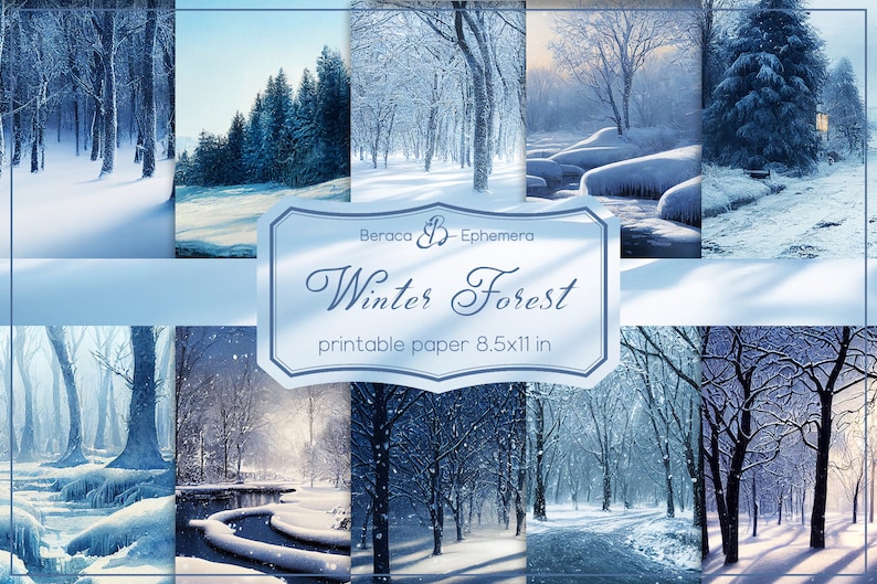 Winter Forest Digital Paper Printable Paper Antique Oil - Etsy