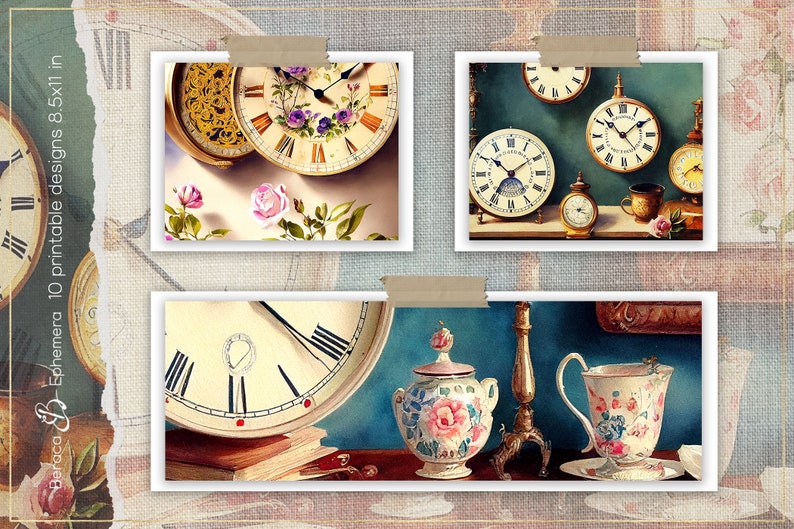 Vintage Clocks Digital Paper, Printable Paper, Victorian Clocks ...