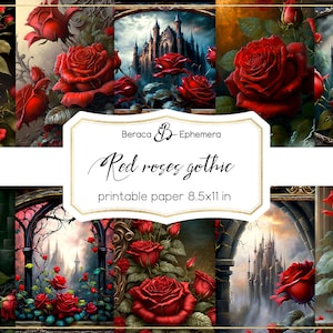 Red Roses Gothic Digital Paper, Printable Paper, Gothic Castle ...
