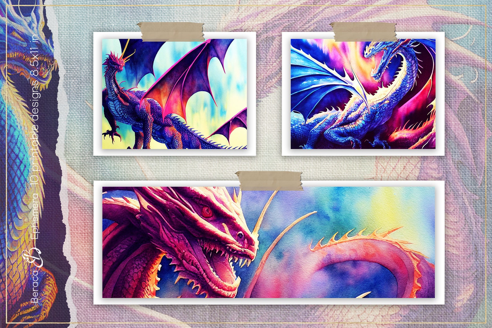 Fire Dragon Digital Paper, Printable Paper, Magical Scrapbooking Paper ...