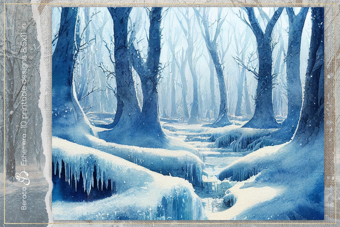 Winter Forest Digital Paper, Printable Paper, Antique Oil Painting ...