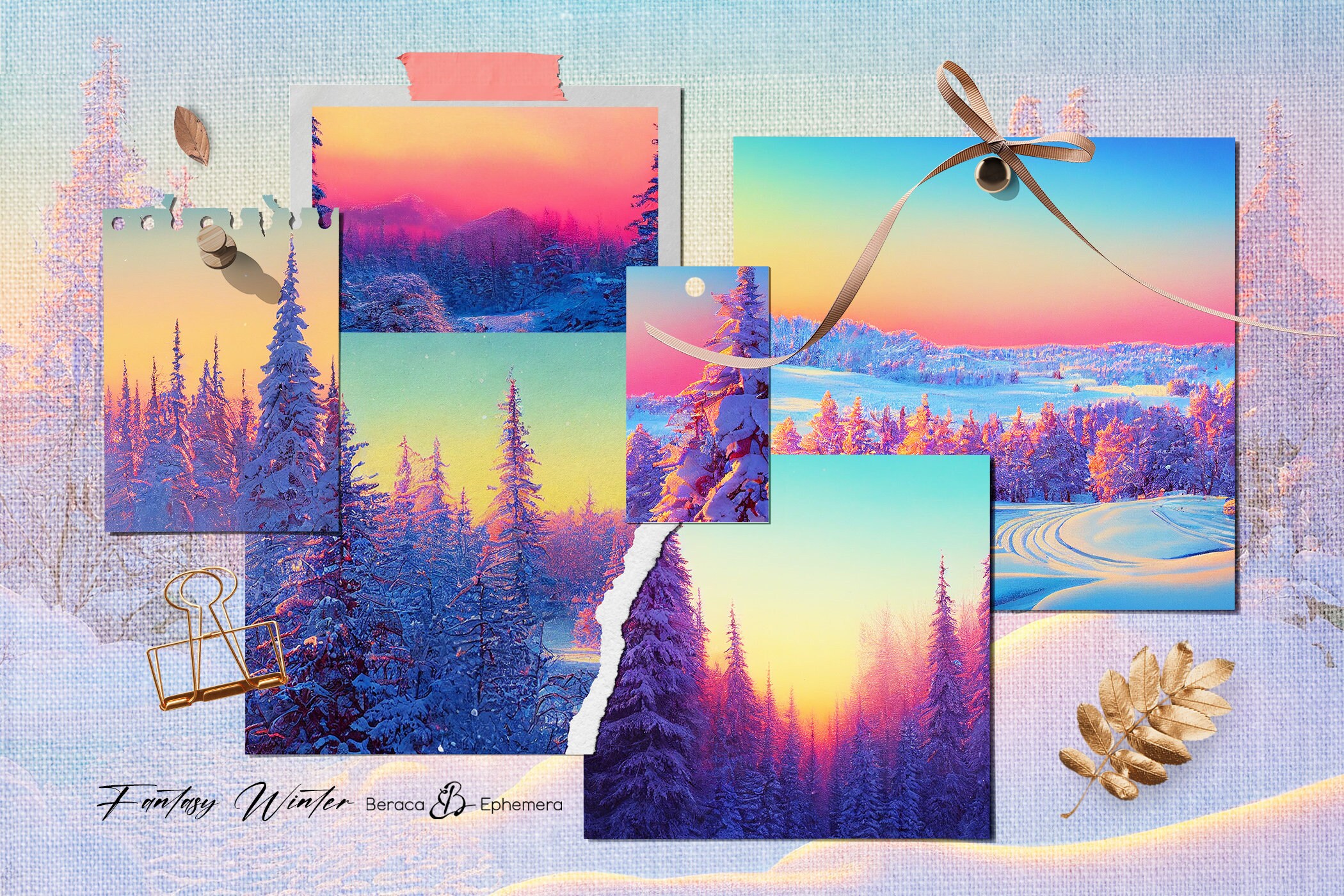 Fantasy Winter Digital Paper, Snow Printable Paper, Whimsical ...